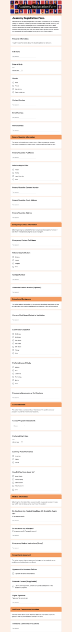 Free Academy Registration Form Template in Google Forms