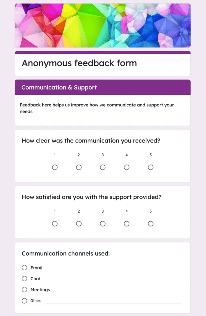 Free Anonymous Feedback Form in Google Forms » GooForms