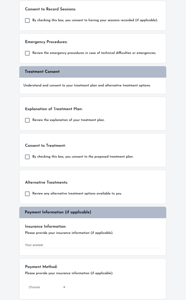Free Apa telehealth consent form Template in Google Forms