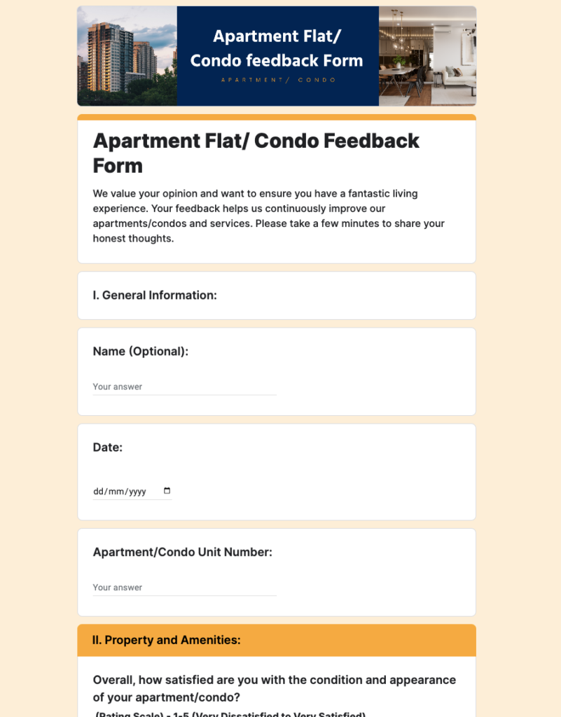 Free Apartment Flat/ Condo Feedback Form Template in Google Forms