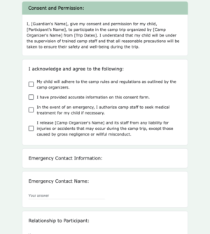 Free Camp Participation Consent Form Template in Google Forms
