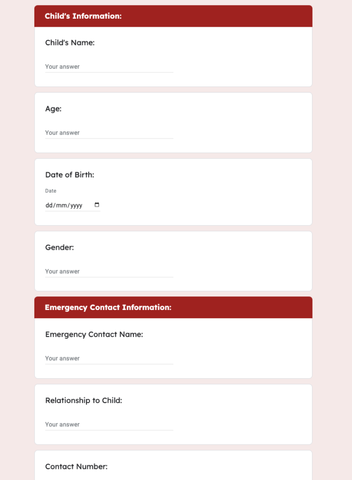 Free Church Youth Consent Form » GooForms