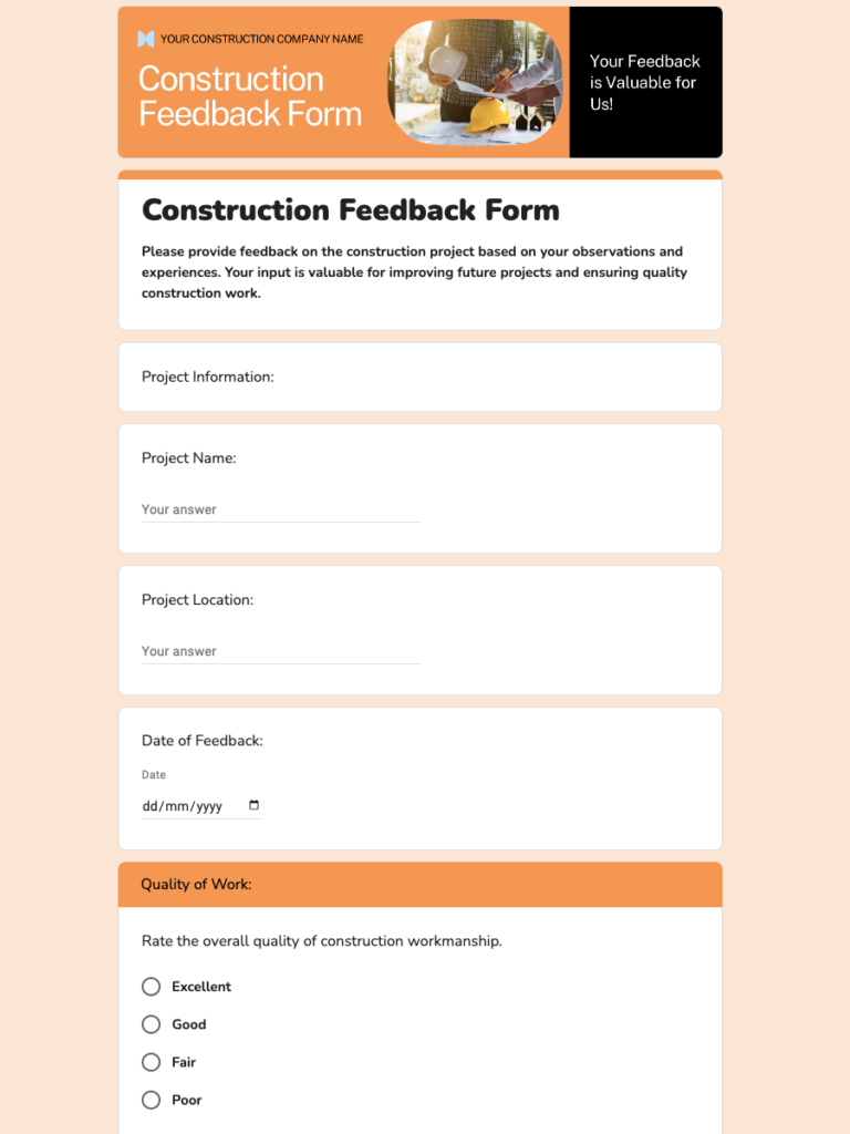 Free Construction Feedback Form Template in Google Forms