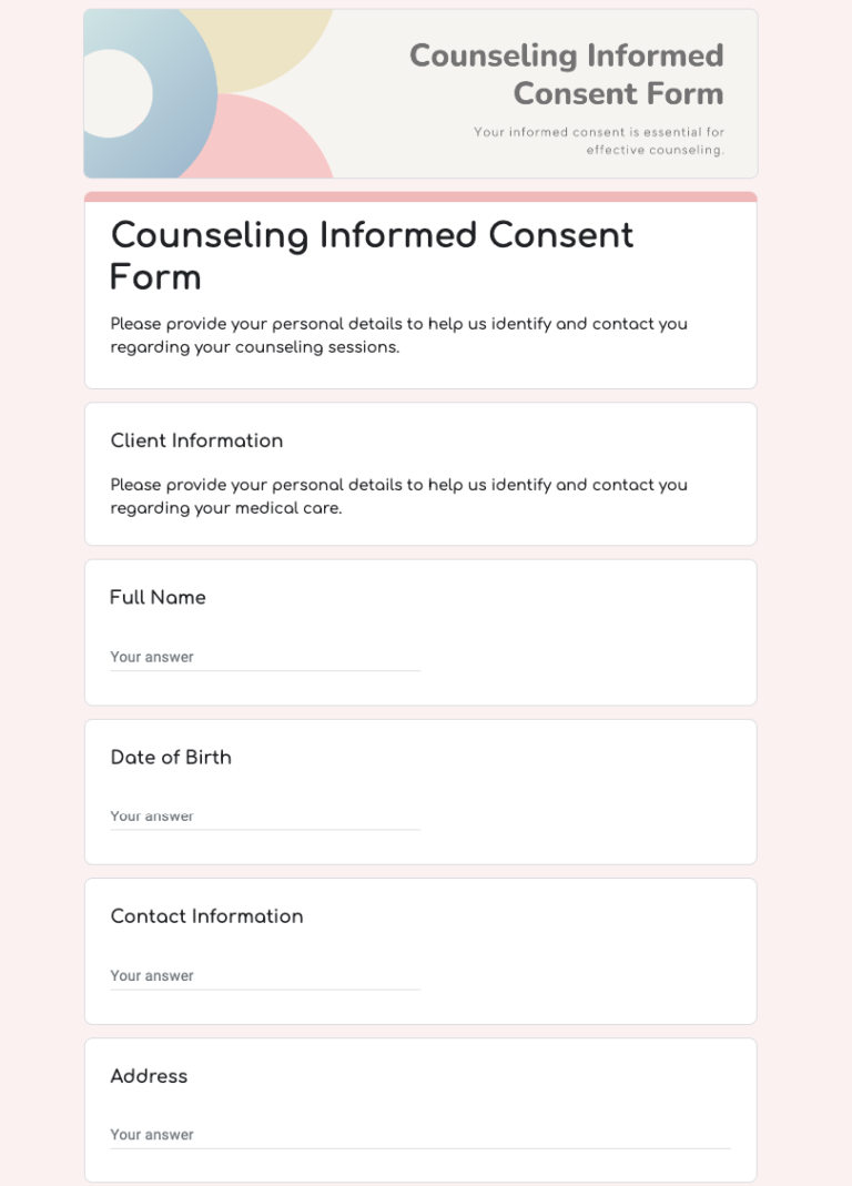 Free Counseling Informed Consent Form Template in Google Forms