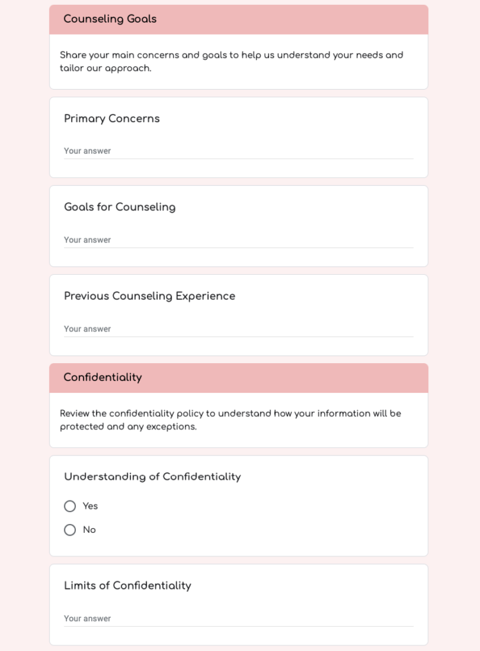 Free Counseling Informed Consent Form Template in Google Forms