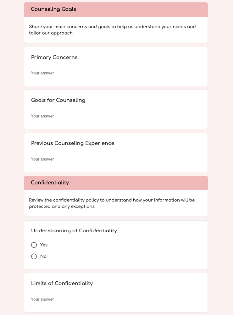Free Counseling Informed Consent Form Template in Google Forms