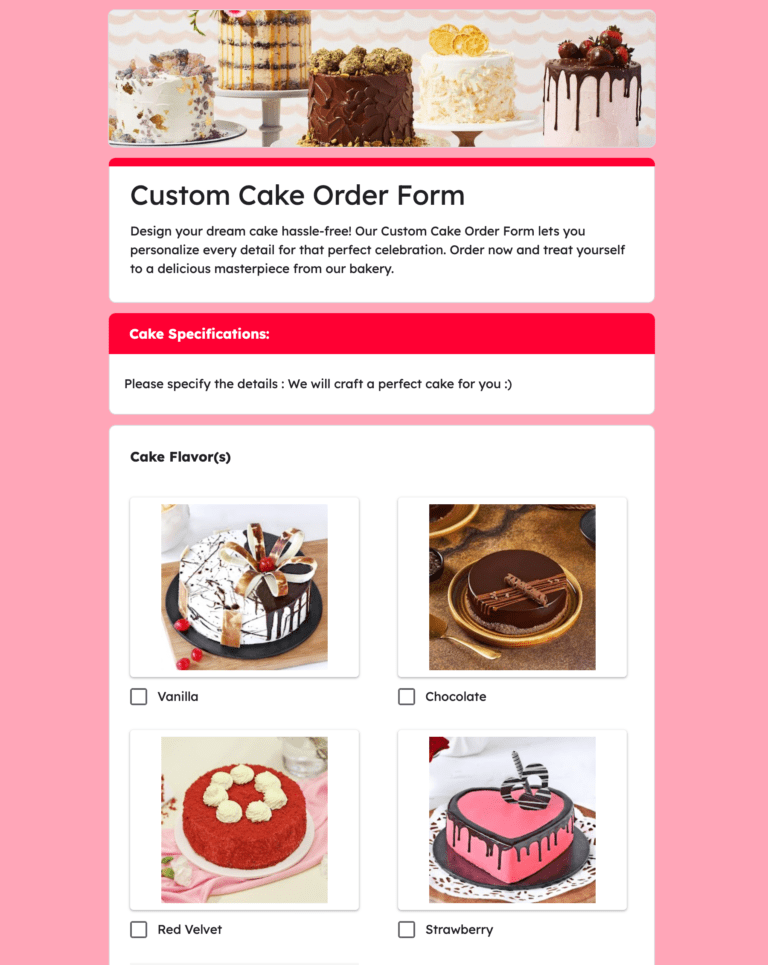 Free Custom Cake Order Form Template in Google Forms