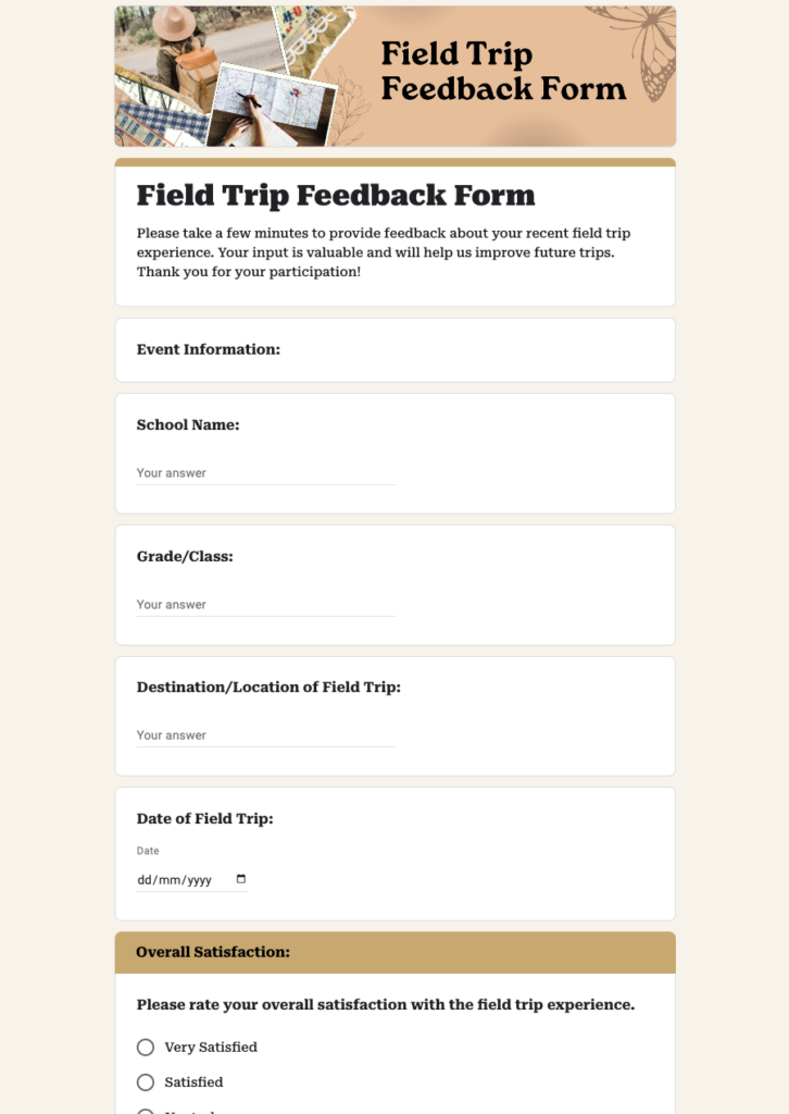 Free Field Trip Feedback Form Template in Google Forms