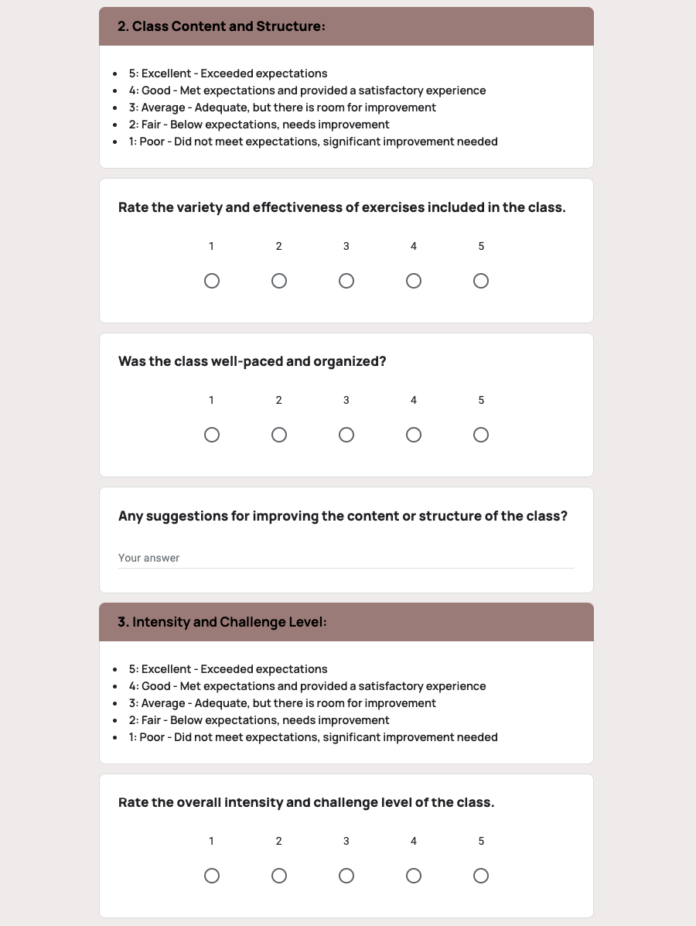 Free Fitness Class Evaluation Form Template in Google Forms