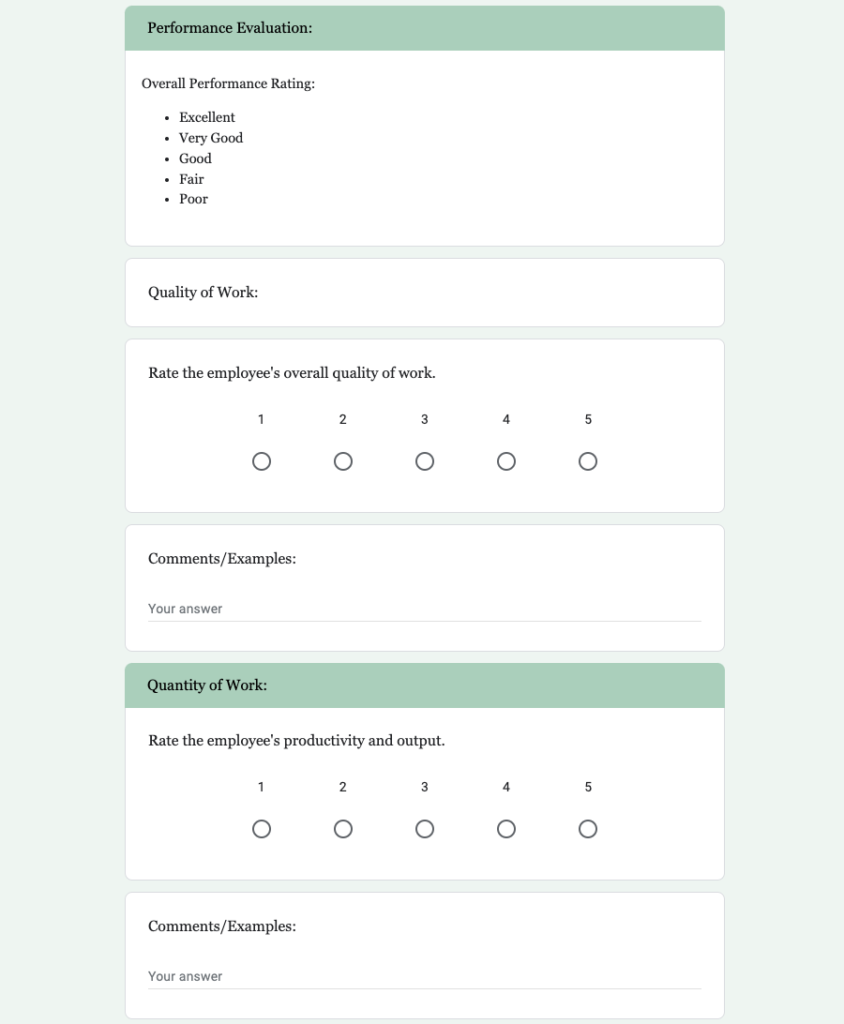 Free General Employee Performance Review Form Template in Google Forms