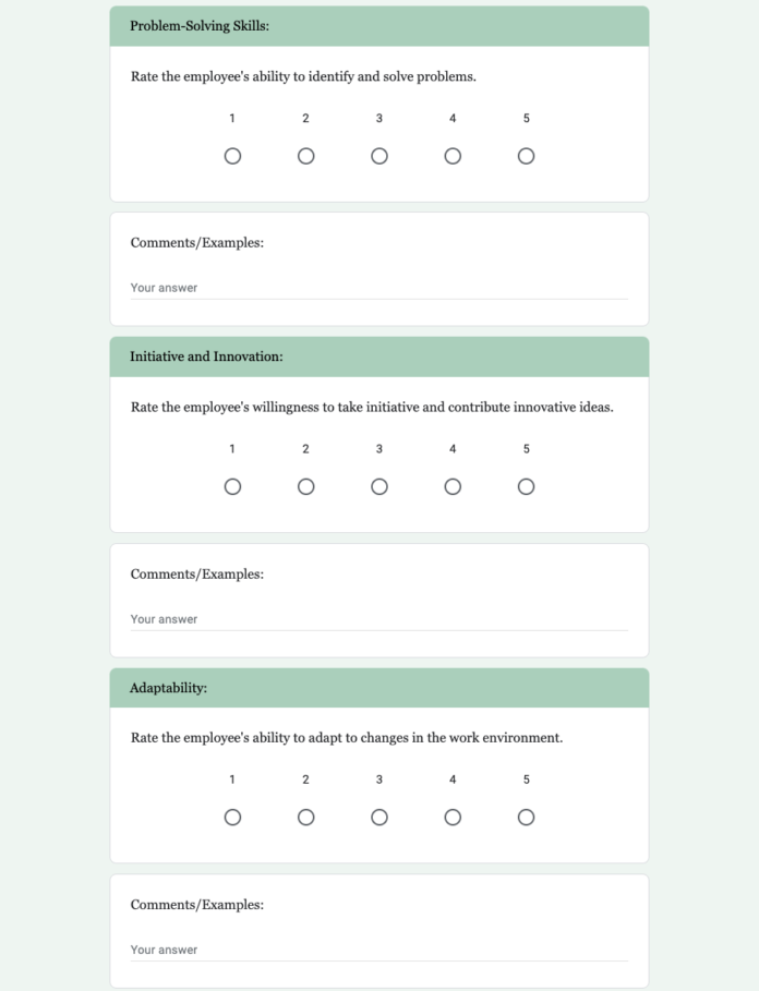 Free General Employee Performance Review Form Template in Google Forms