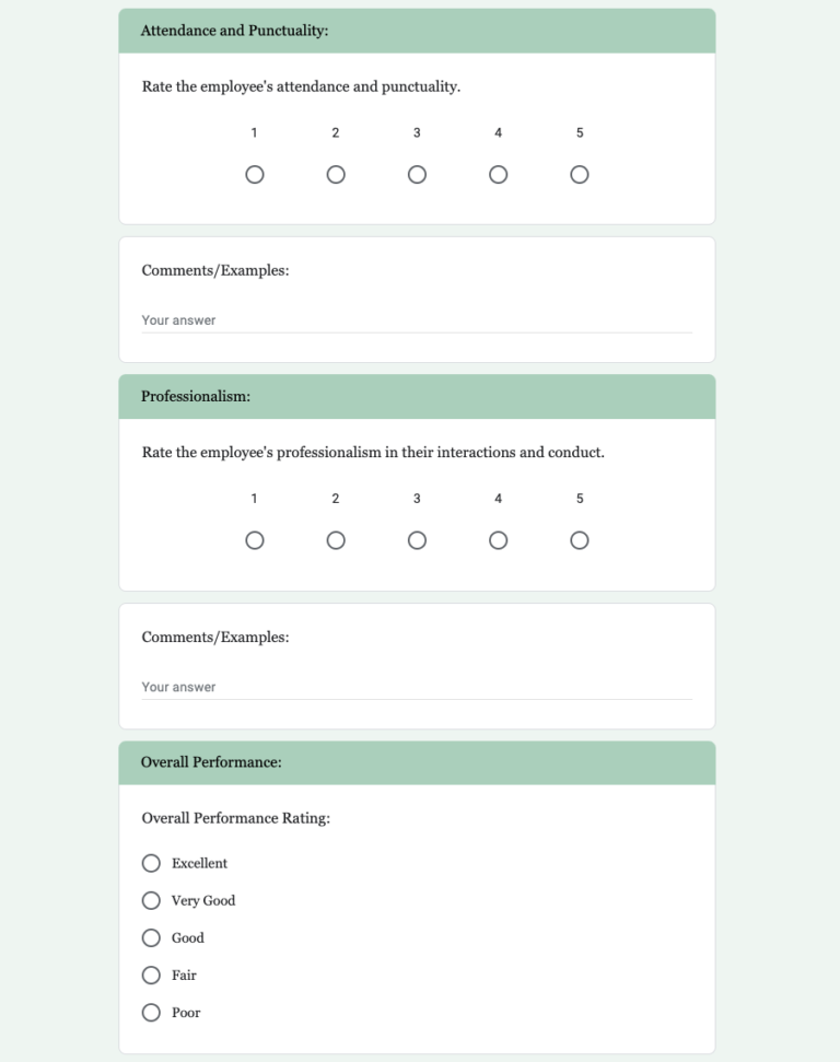 Free General Employee Performance Review Form Template in Google Forms