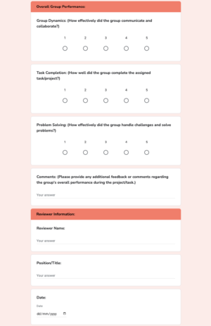 Free Group Work Evaluation Form Template in Google Forms