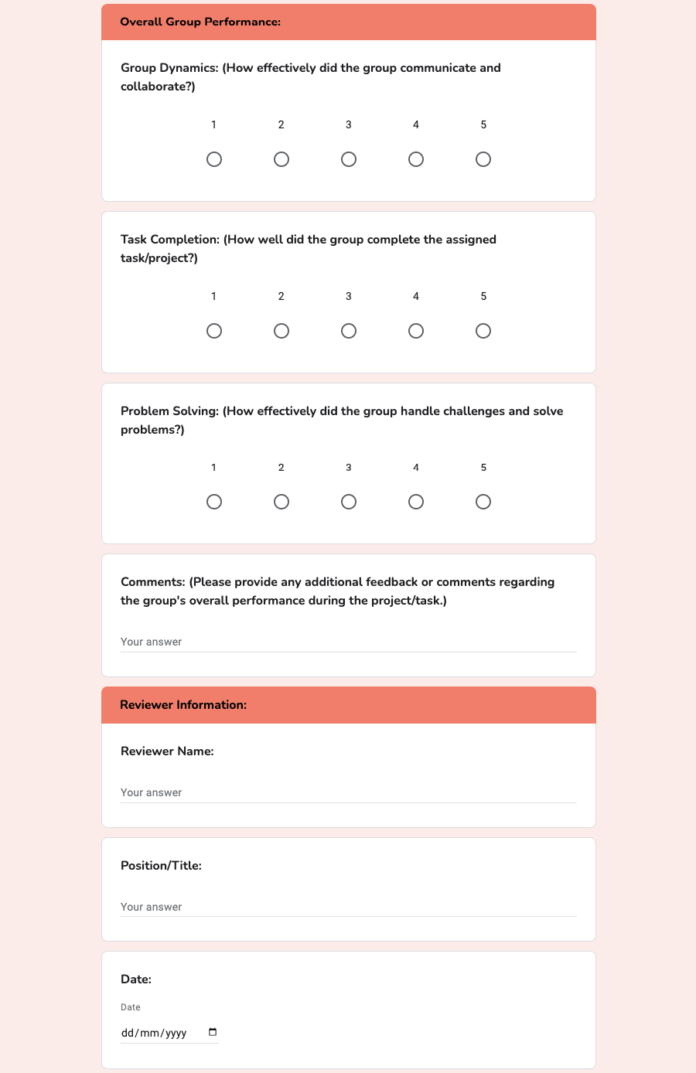 Free Group Work Evaluation Form Template in Google Forms