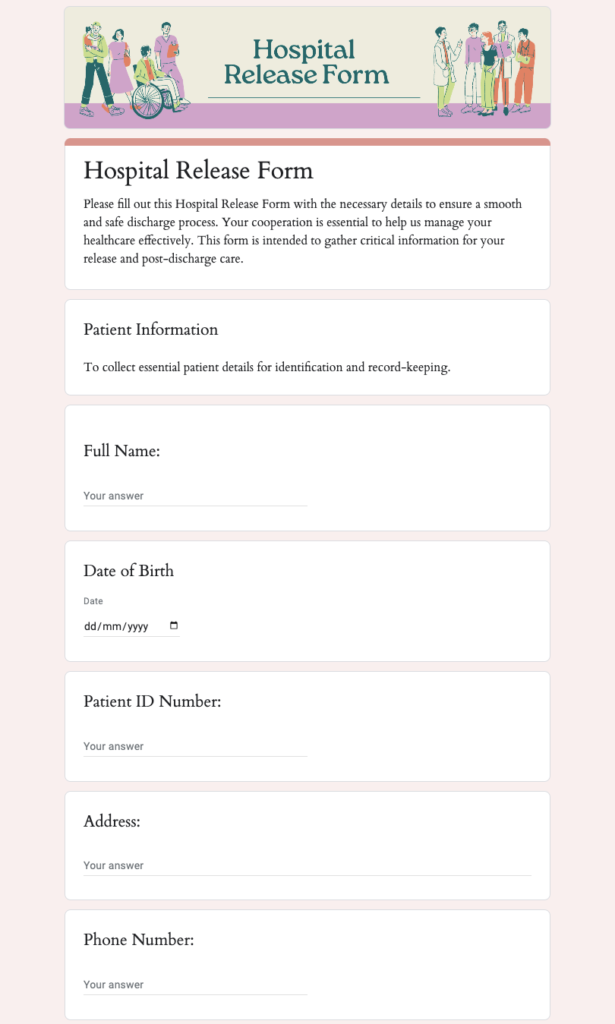 Free Hospital Release Form Template in Google Forms