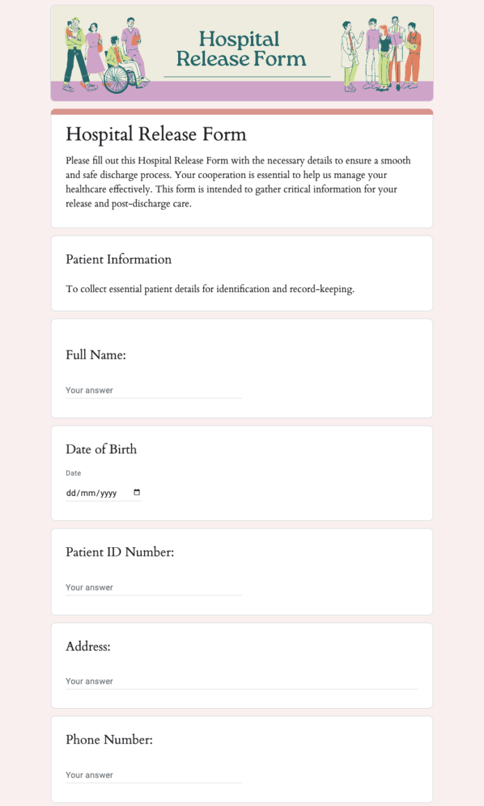 Free Hospital Release Form Template in Google Forms