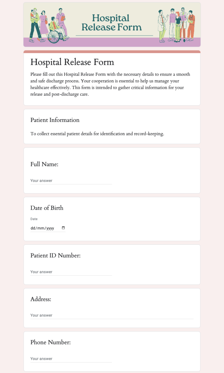 Free Hospital Release Form Template in Google Forms