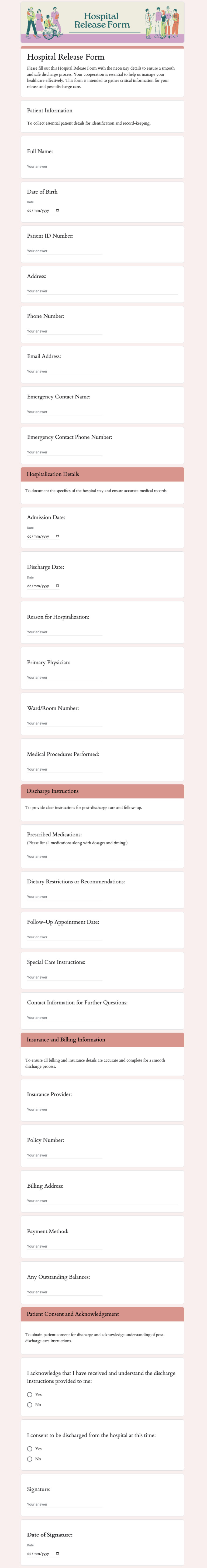 Free Hospital Release Form Template in Google Forms