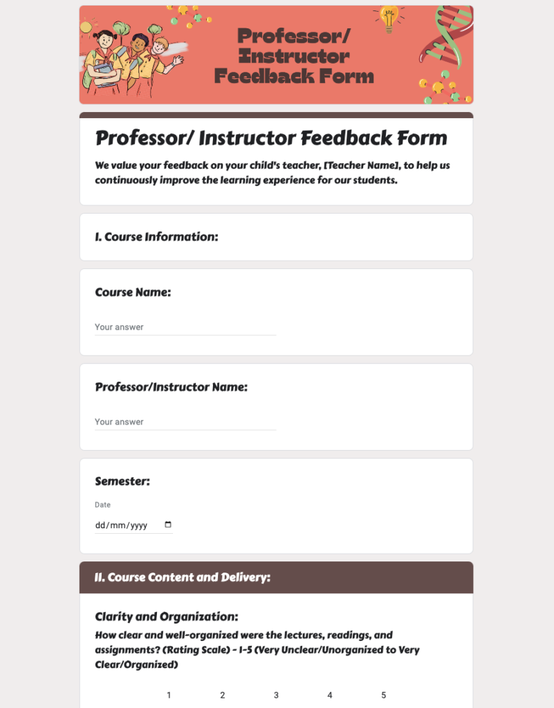 Free Professor/ Instructor Feedback Form Template in Google Forms