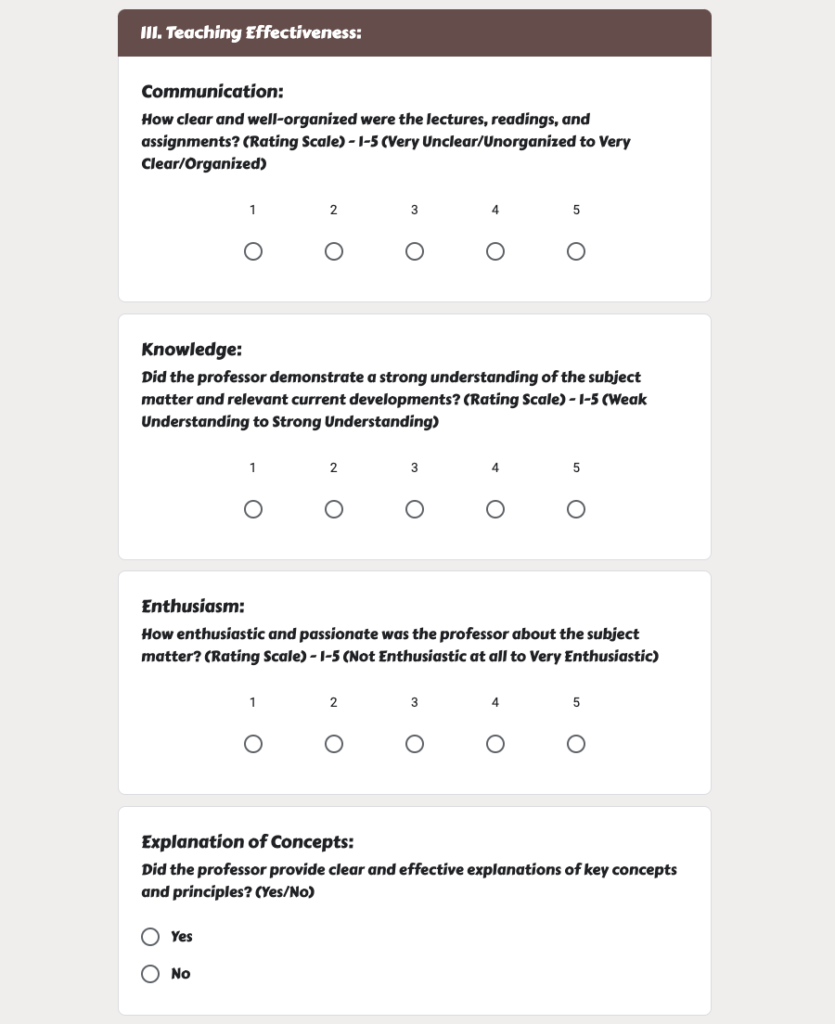 Free Professor/ Instructor Feedback Form Template in Google Forms
