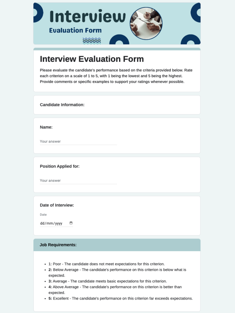 Free Interview Evaluation Form Template in Google Forms
