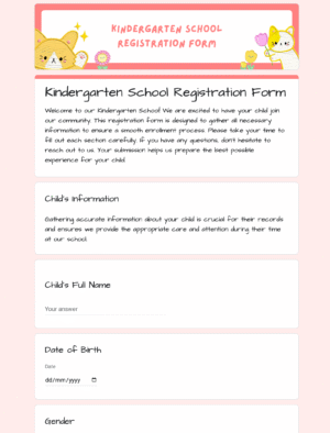 Free Kindergarten School Registration Form » GooForms