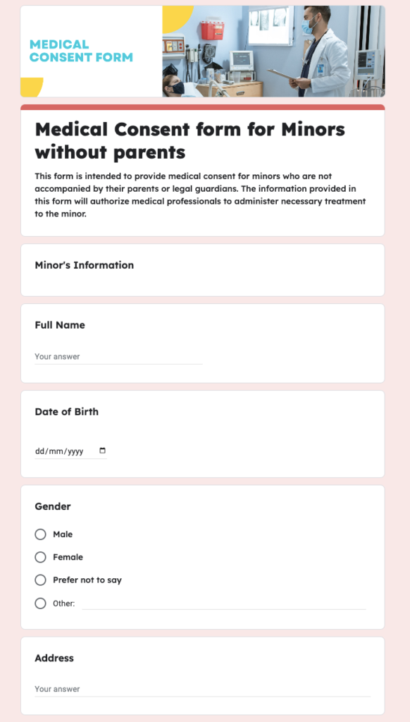 Free Medical Consent form for Minors without parents Template in Google ...