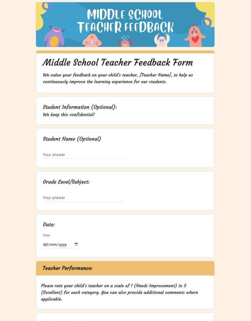 Free Middle School Teacher Feedback Form Template in Google Forms