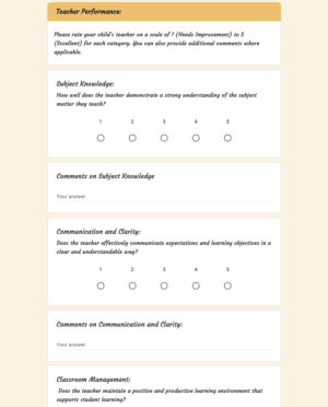 Free Middle School Teacher Feedback Form Template in Google Forms