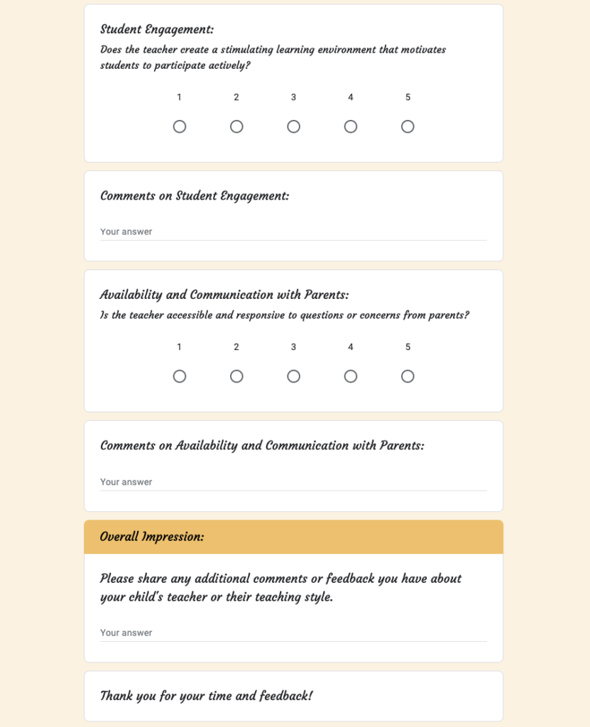 Free Middle School Teacher Feedback Form Template in Google Forms