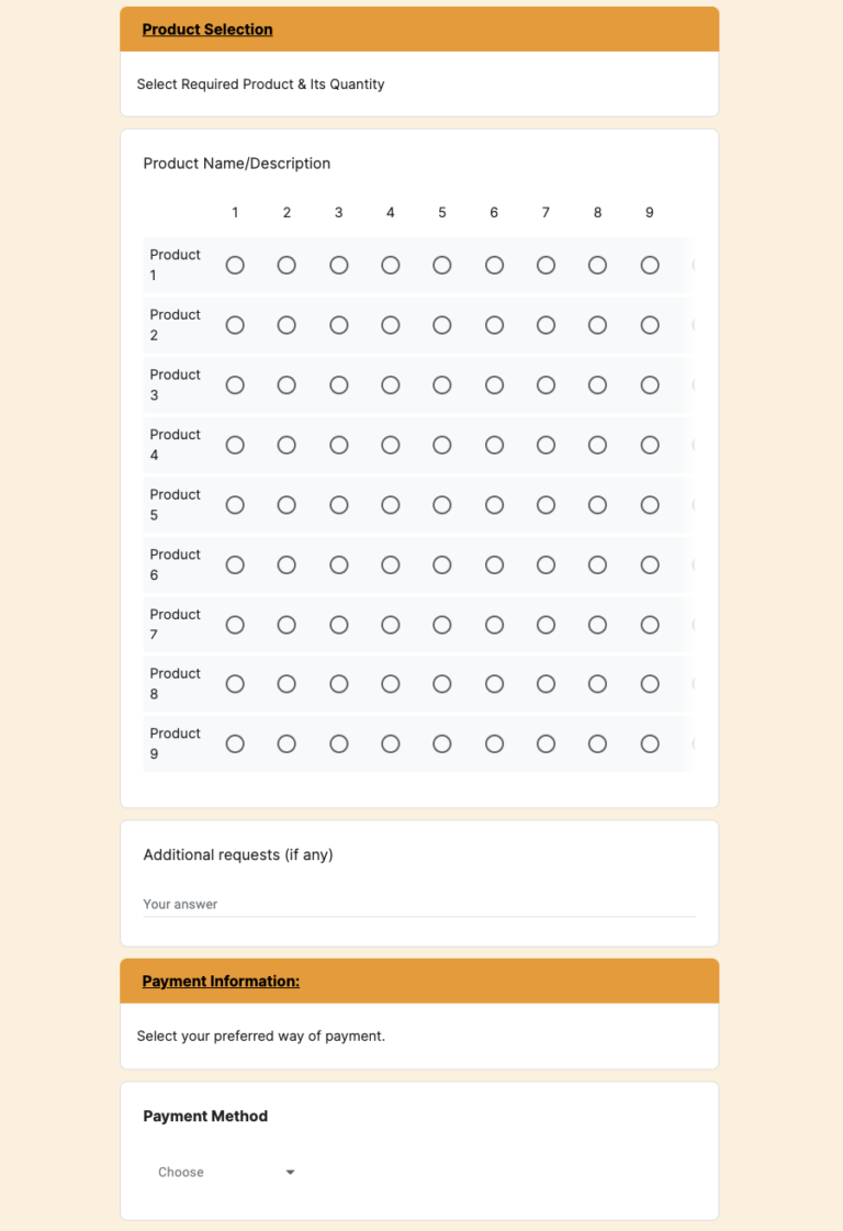 Free Mutliple / Bulk Products Order Form Template in Google Forms