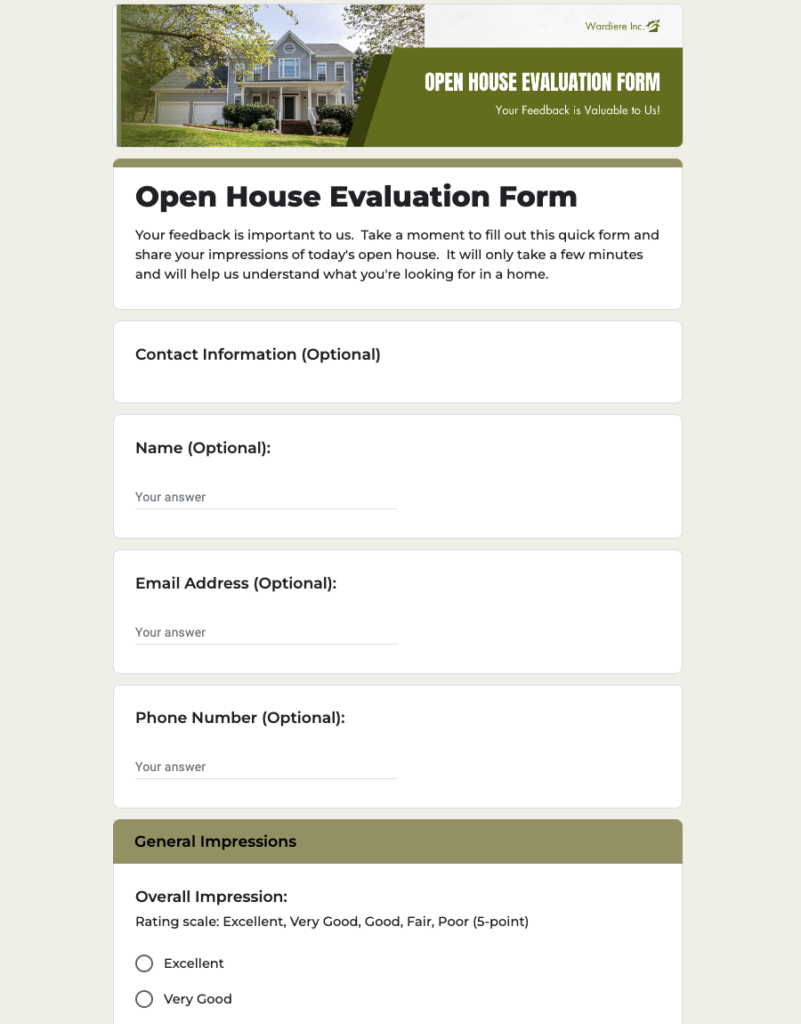 Free Open House Evaluation Form Template in Google Forms