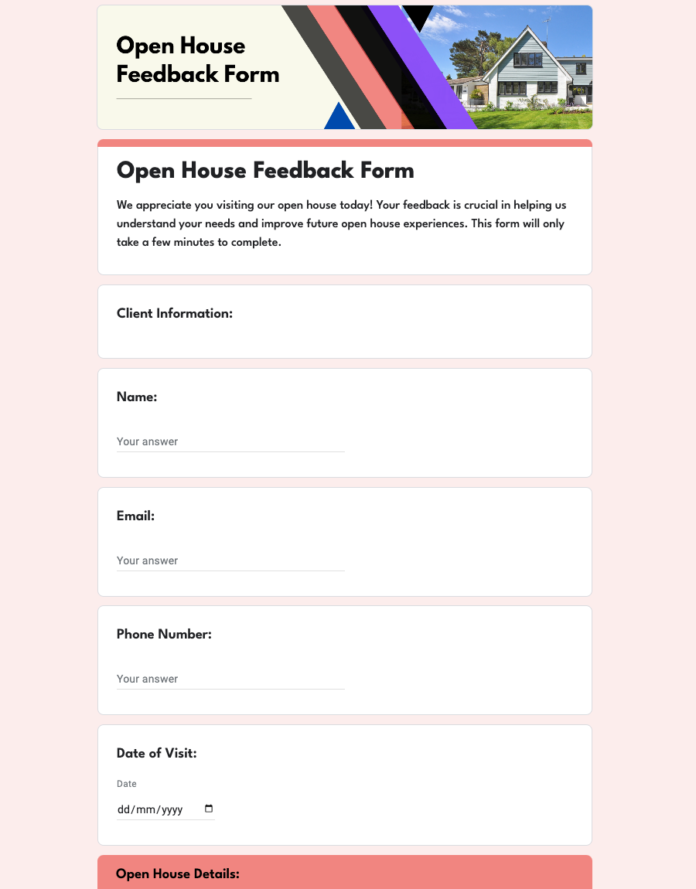Free Open House Feedback Form Template in Google Forms