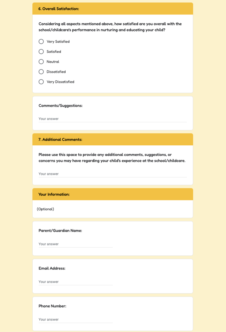 Free Parent Feedback Form For Child Template In Google Forms