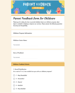 Free Parent Feedback form for Childcare Template in Google Forms
