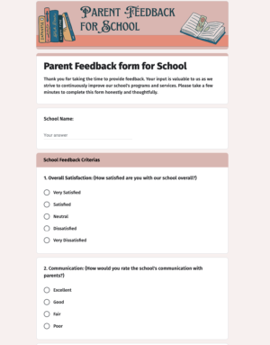 Free Parent Feedback form for School Template in Google Forms