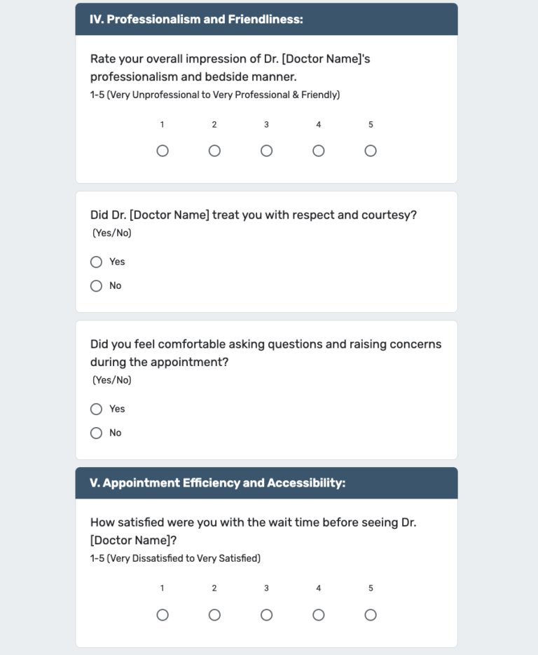 Free Patient Feedback Form for Doctor Template in Google Forms