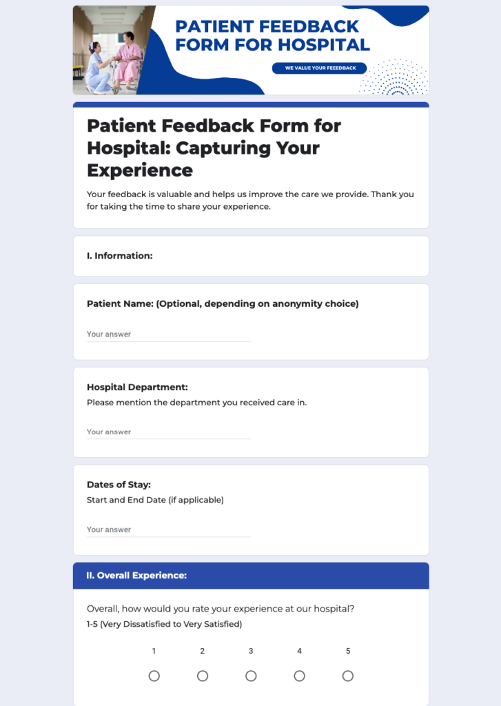 Free Patient Feedback Form for Hospital Template in Google Forms