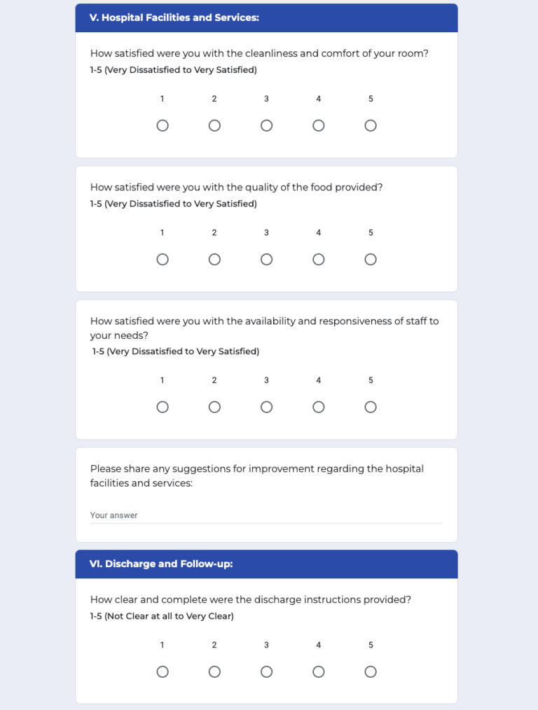 Free Patient Feedback Form for Hospital Template in Google Forms