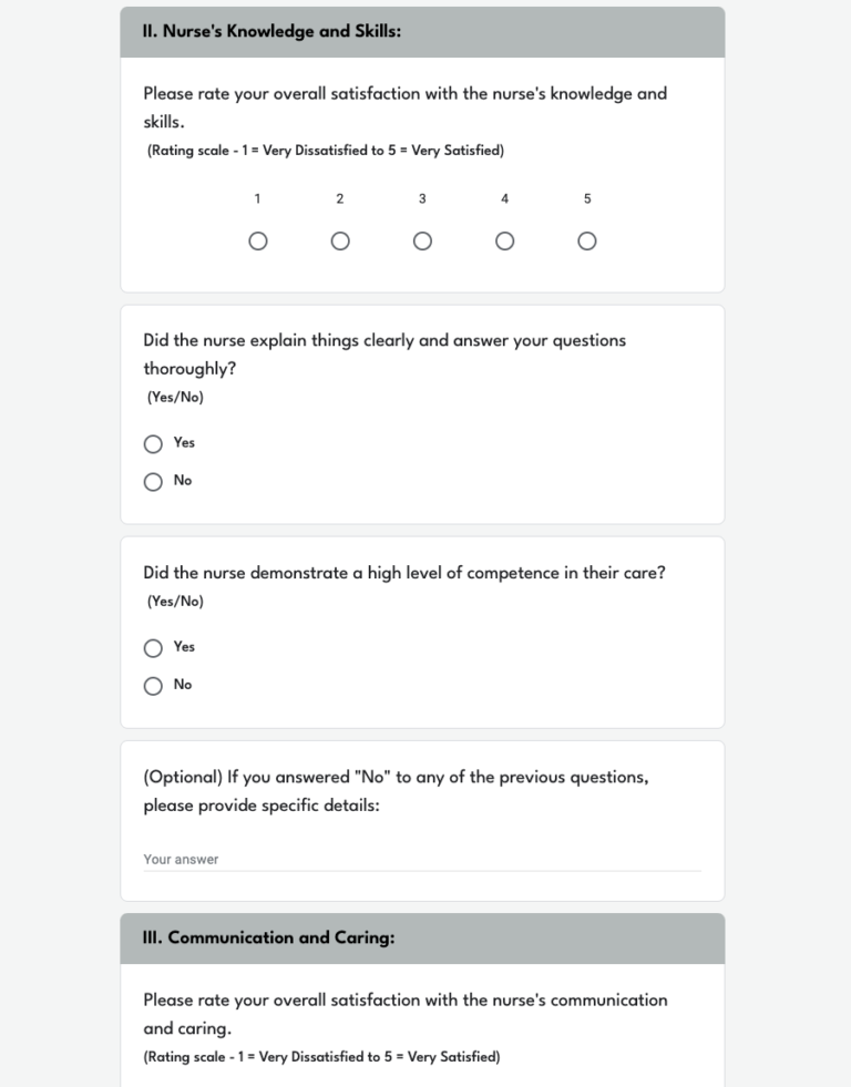 Free Patient Feedback Form for Nurse Template in Google Forms
