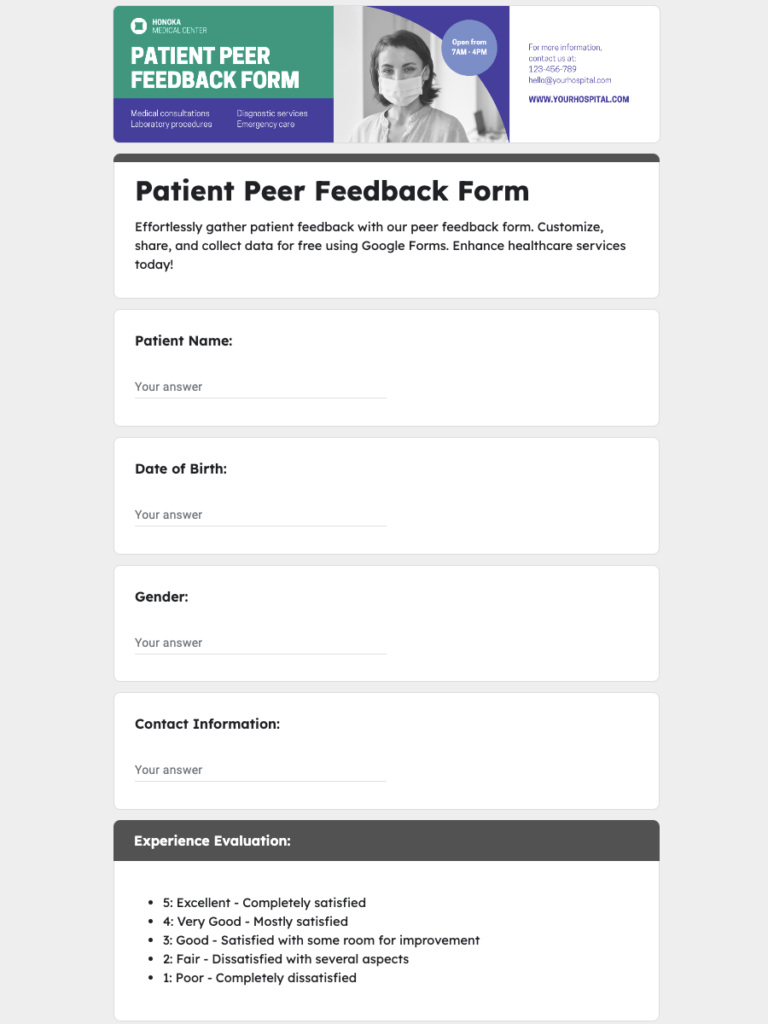 Free Patient Peer Feedback Form Template in Google Forms