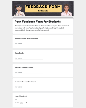 Free Peer Feedback Form for Students Template in Google Forms
