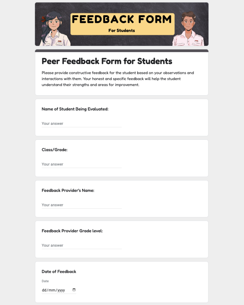 Free Peer Feedback Form for Students Template in Google Forms