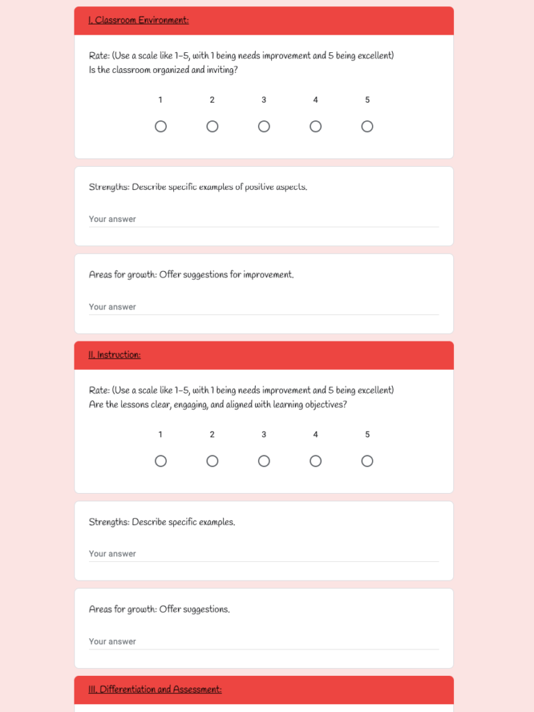 Free Peer Feedback Form for Teachers Template in Google Forms