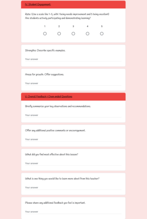 Free Peer Feedback Form for Teachers Template in Google Forms