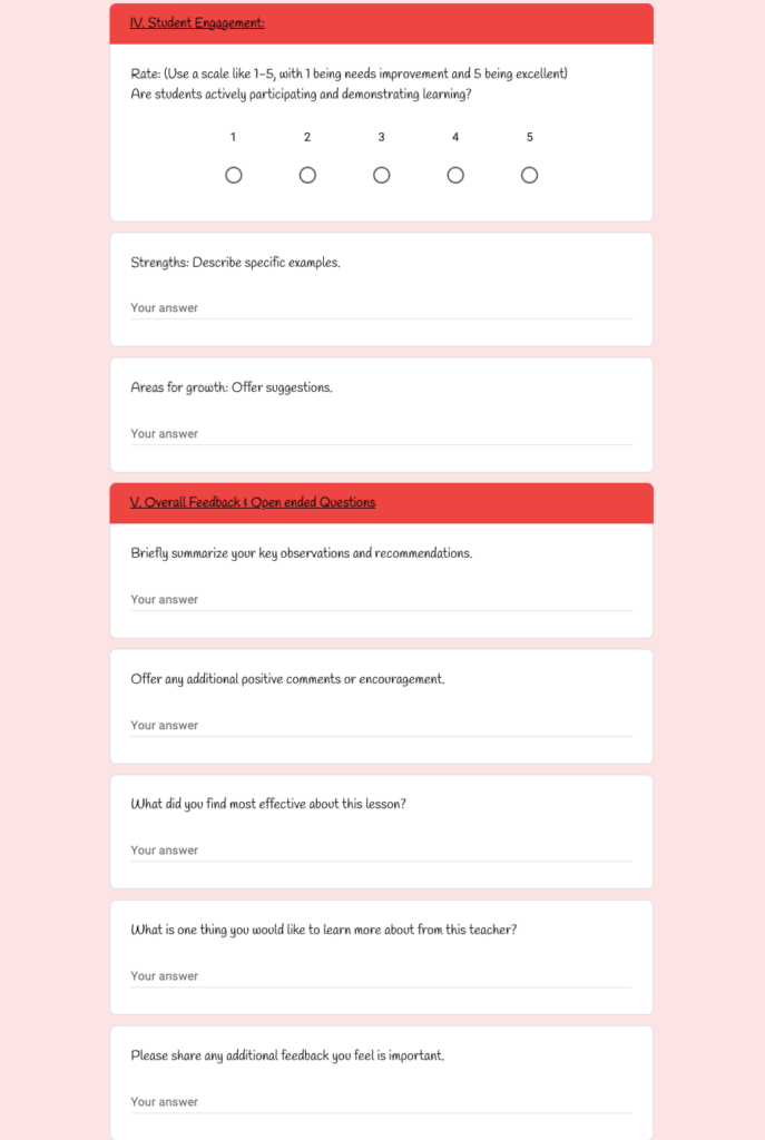 Free Peer Feedback Form for Teachers Template in Google Forms