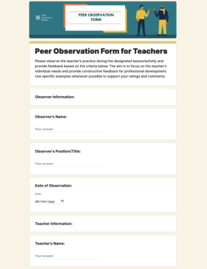 Free Peer Observation Form for Teachers Template in Google Forms