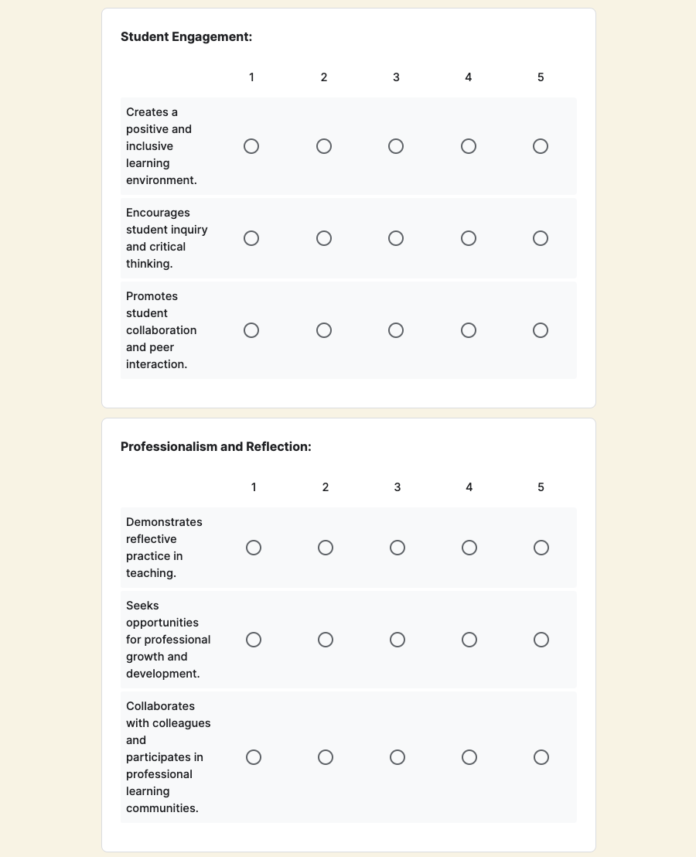 Free Peer Observation Form for Teachers » GooForms