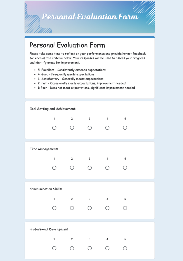 Free Personal Evaluation Form Template in Google Forms