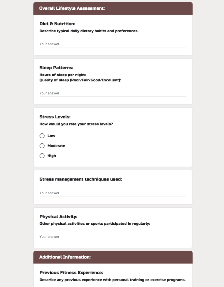 FREE Personal Training Assessment Form, Template in PDF & Google Forms » GooForms